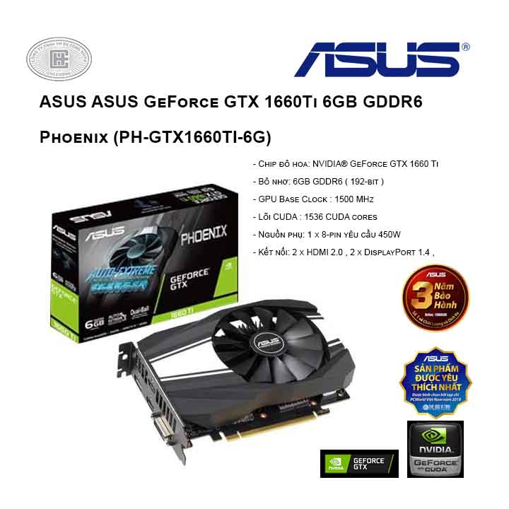 VGA ASUS GeForce GTX 1660Ti 6GB GDDR6 Phoenix (PH-GTX1660TI-6G) | Công ty uy tín tại T.p HCM