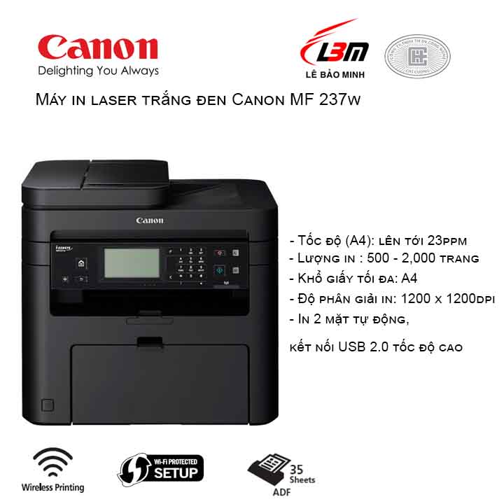 Máy in laser trắng đen Canon MF 237w Print - Scan - Copy - Fax - Wifi | Công ty uy tín tại T.p HCM
